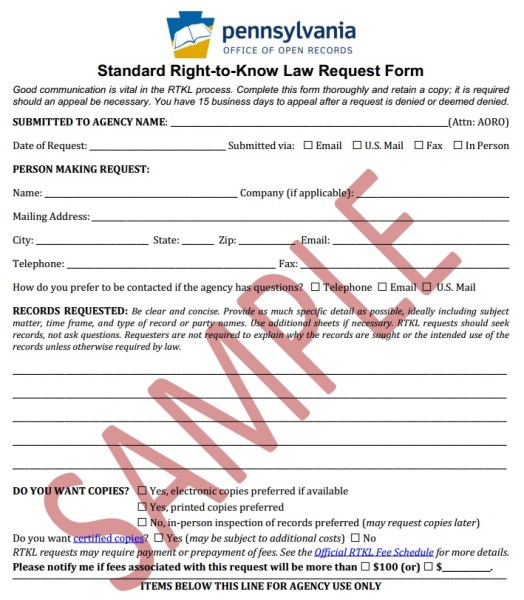 New Standard RTKL Request Form | Open Records in Pennsylvania